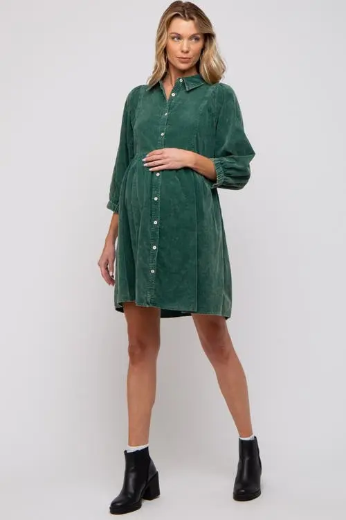 PINKBLUSH Corduroy Button-down Collared Shirt Dress