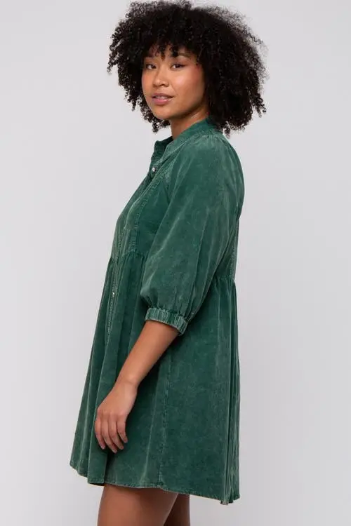 PINKBLUSH Corduroy Button-down Collared Shirt Dress