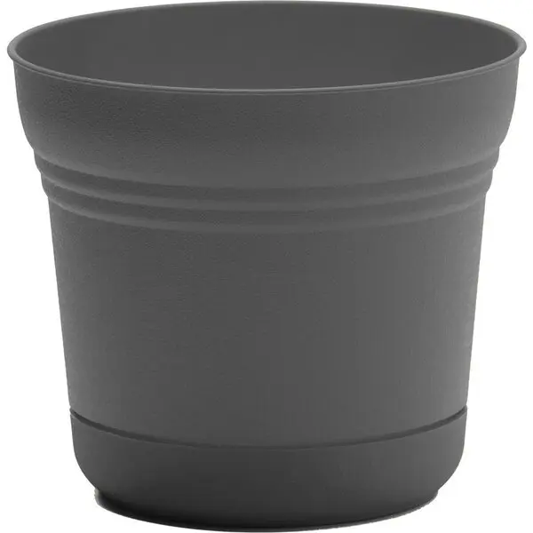 BLOEM 14 Inch Saturn Round Planter With Saucer Tray - Gray