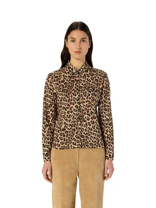 Gerard Darel Leopard Print Long Sleeve Shirt