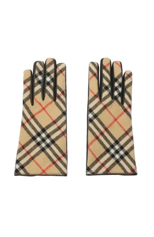 Burberry Check Wool Cashmere Gloves - Sand Beige