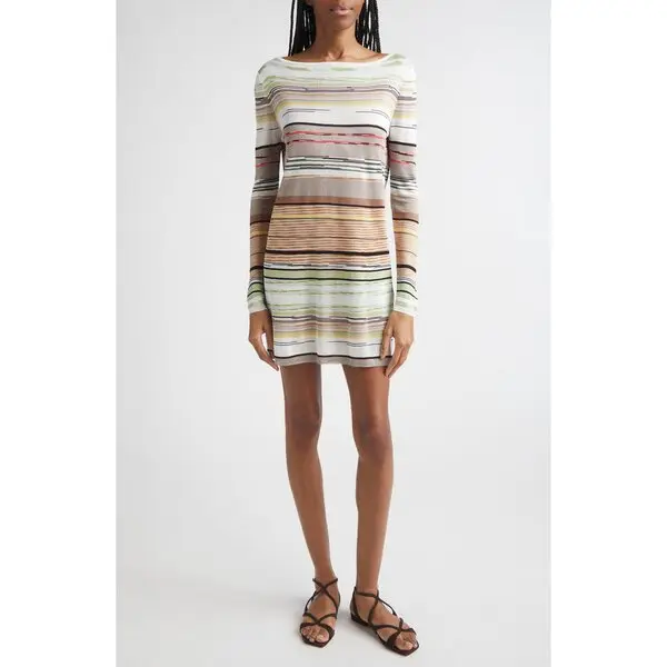 Missoni Flame Space Dye Stripe Minidress - Green Brown Tones