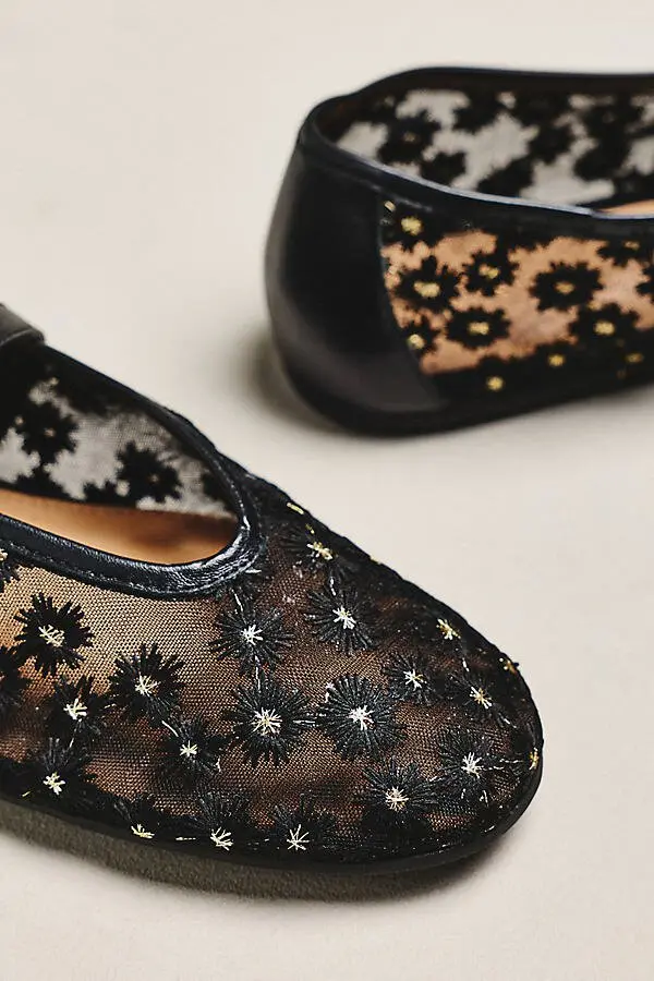 Maeve Embroidered Mesh Ballet Flats