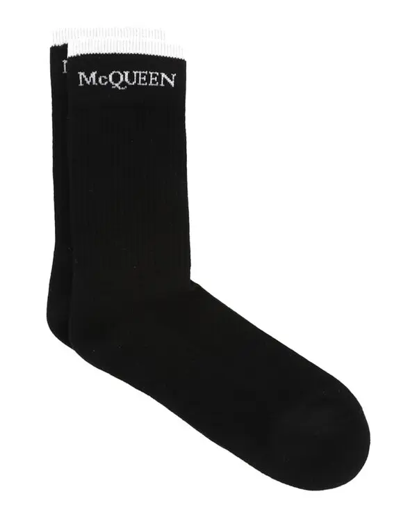 Alexander McQueen Foldover Signature Knit Socks - Black White