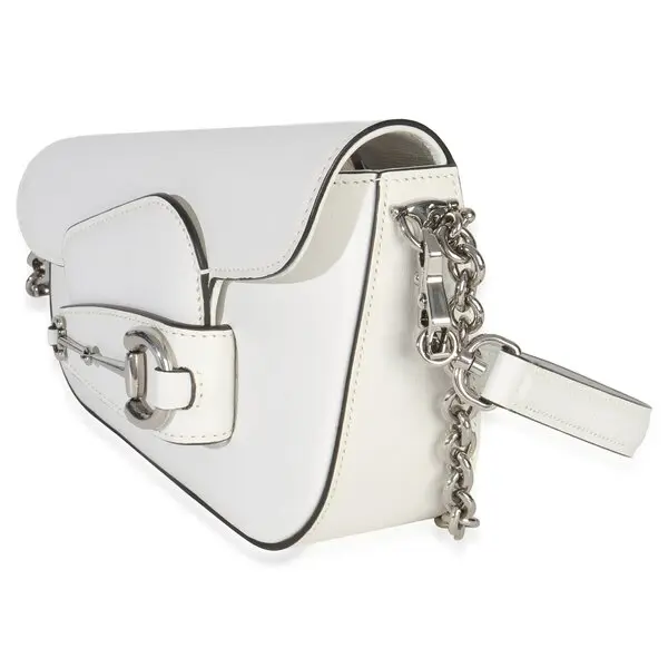 Gucci Calfskin Asymmetric Horsebit 1955 Shoulder Bag - White