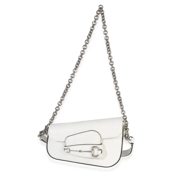 Gucci Calfskin Asymmetric Horsebit 1955 Shoulder Bag - White