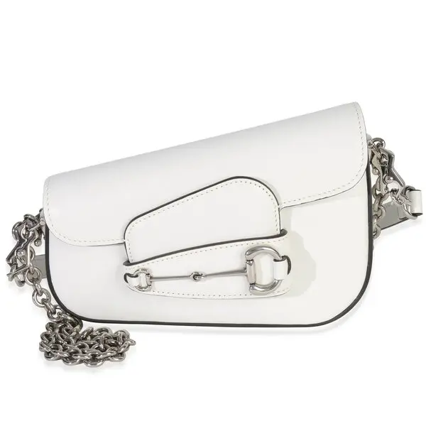 Gucci Calfskin Asymmetric Horsebit 1955 Shoulder Bag - White