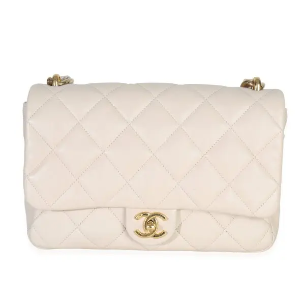 Chanel Quilted Lambskin Funky Town Flap Bag - Beige