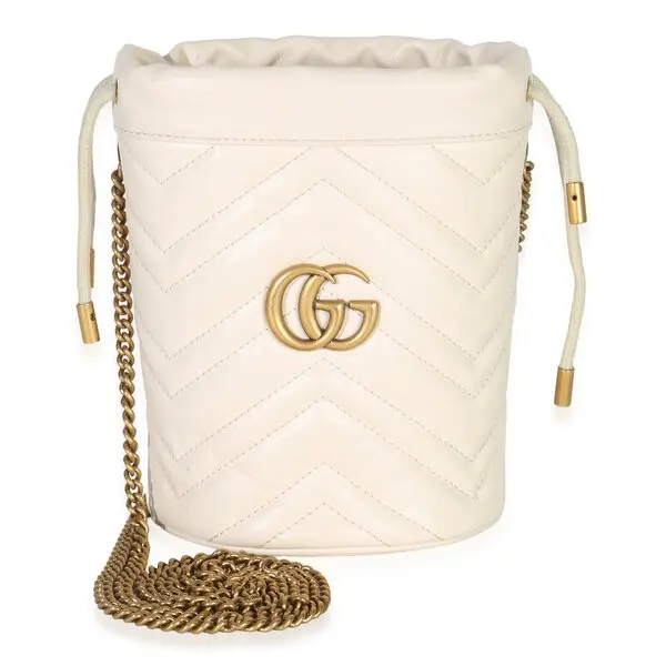 Gucci Matelassé Calfskin Gg Marmont 2.0 Bucket Bag - White
