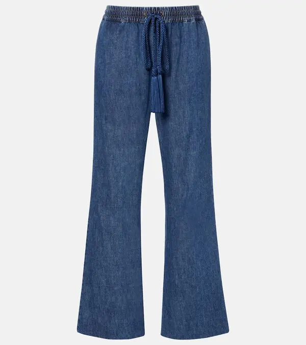 Valentino Garavani Cotton Chambray Wide-leg Pants