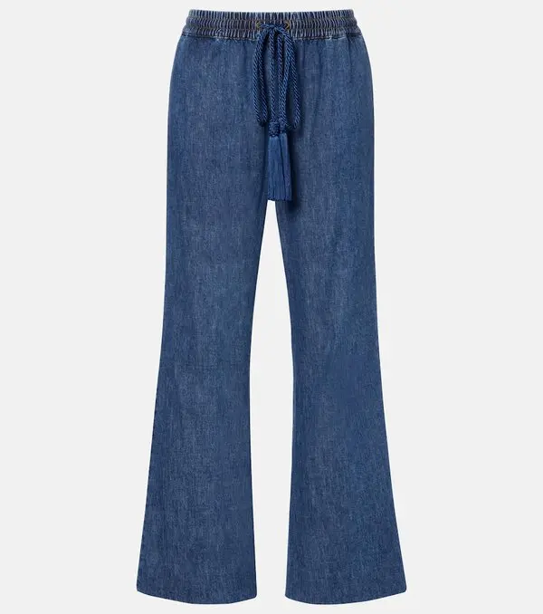 Valentino Garavani Cotton Chambray Wide-leg Pants - Blue