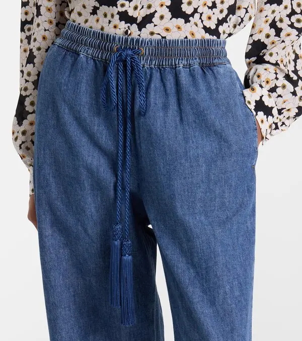 Valentino Garavani Cotton Chambray Wide-leg Pants
