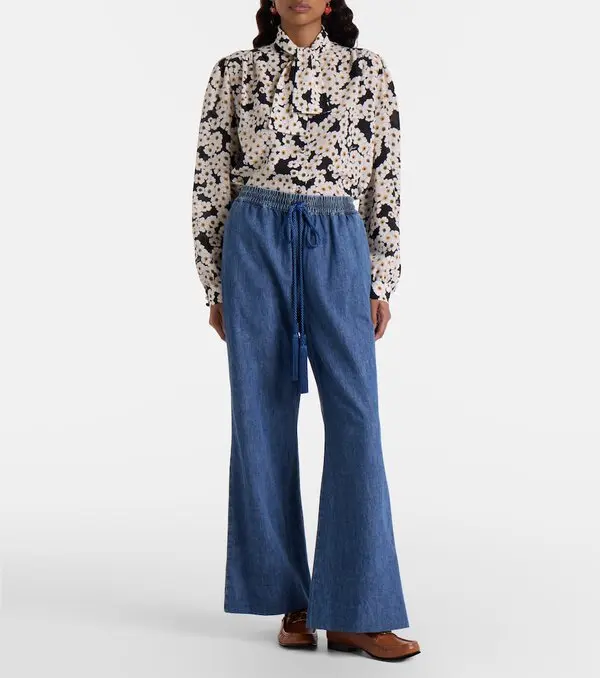 Valentino Garavani Cotton Chambray Wide-leg Pants