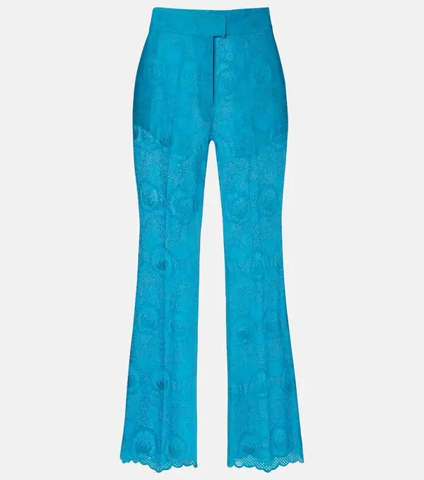 Valentino Garavani Broderie Anglaise Cotton Straight Pants - Blue
