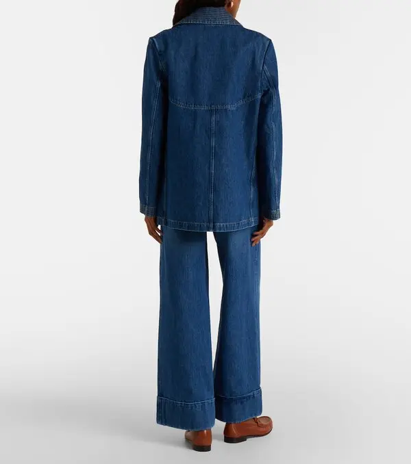 Valentino Garavani Leather-trimmed Wide-leg Jeans