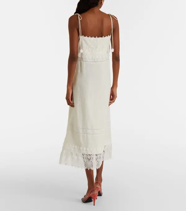Valentino Garavani Lace-trimmed Linen Midi Dress
