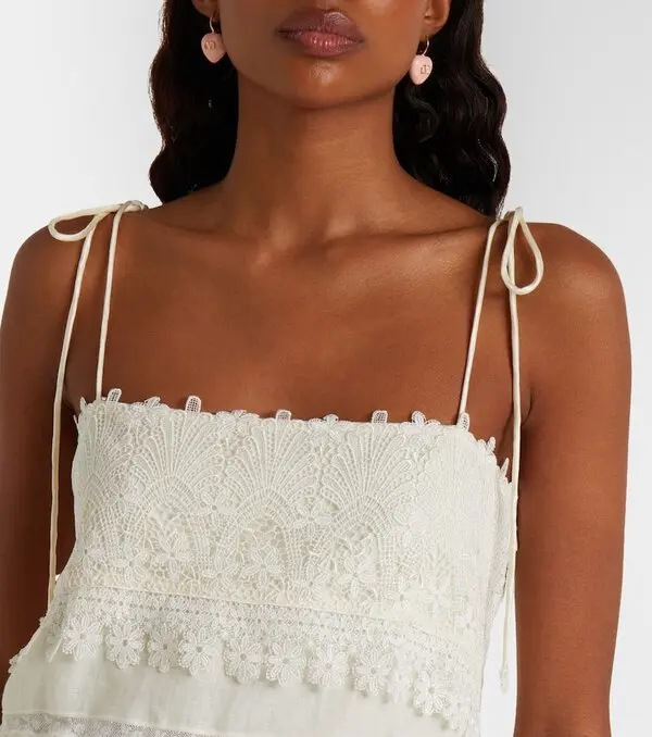 Valentino Garavani Lace-trimmed Linen Midi Dress