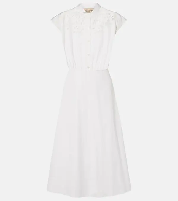 Valentino Garavani Guipure Lace-trimmed Cotton Midi Dress - White