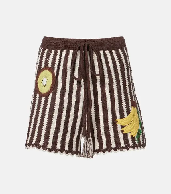 ALEMAIS Alémais Crochet Embroidered Cotton Shorts - Brown