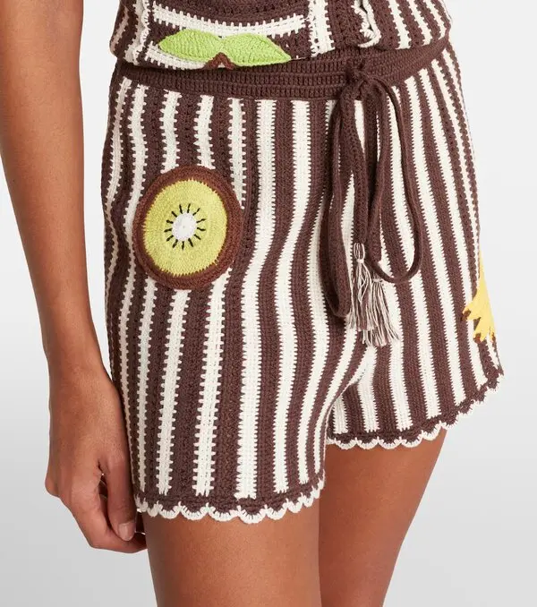 ALEMAIS Alémais Crochet Embroidered Cotton Shorts - Brown