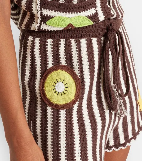 ALEMAIS Alémais Crochet Embroidered Cotton Shorts - Brown