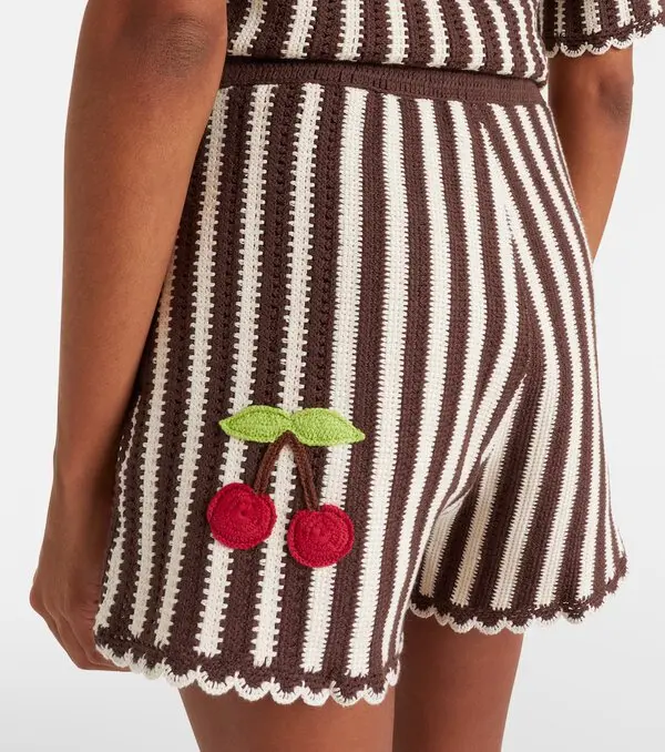 ALEMAIS Alémais Crochet Embroidered Cotton Shorts - Brown