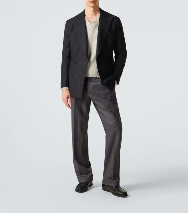 SAMAN AMEL Prince Of Wales Check Wool Flannel Blazer