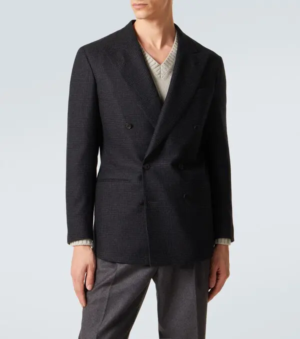 SAMAN AMEL Prince Of Wales Check Wool Flannel Blazer