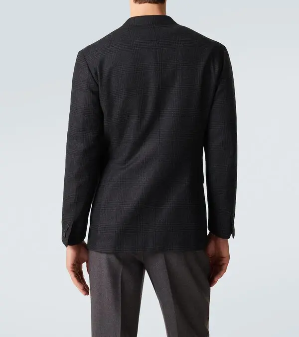 SAMAN AMEL Prince Of Wales Check Wool Flannel Blazer