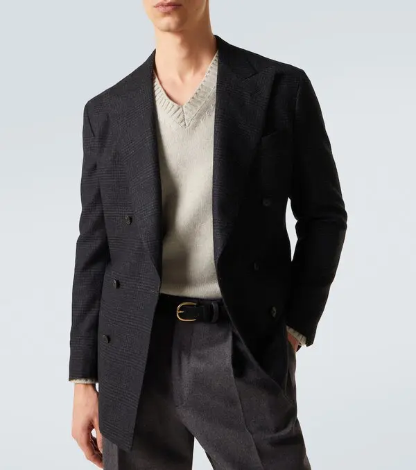 SAMAN AMEL Prince Of Wales Check Wool Flannel Blazer