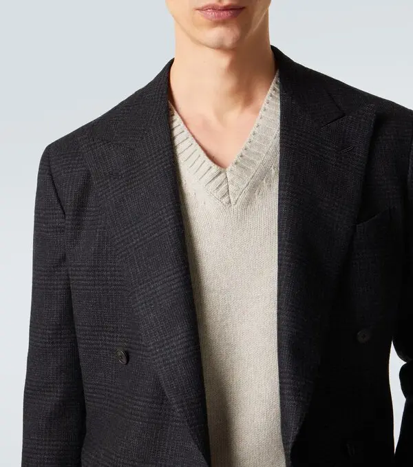 SAMAN AMEL Prince Of Wales Check Wool Flannel Blazer