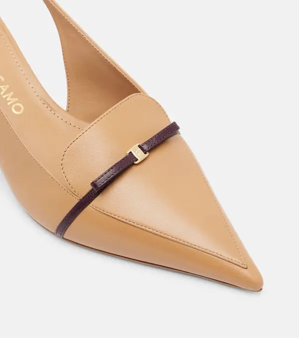 FERRAGAMO Bow-detail Leather Slingback Pumps - Beige