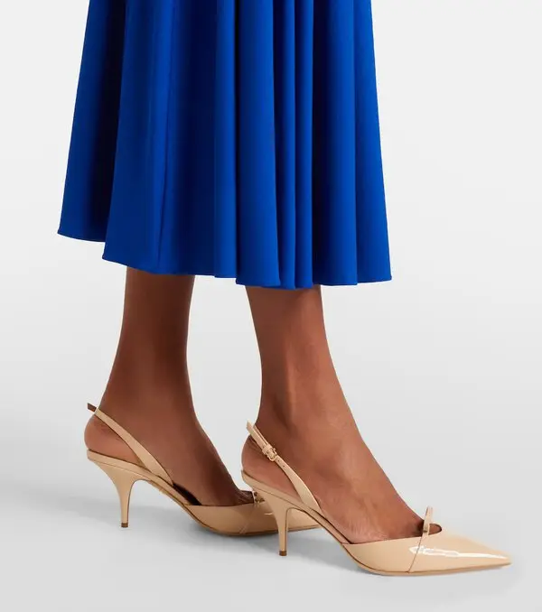 FERRAGAMO Bow-detail Patent Leather Slingback Pumps - Beige