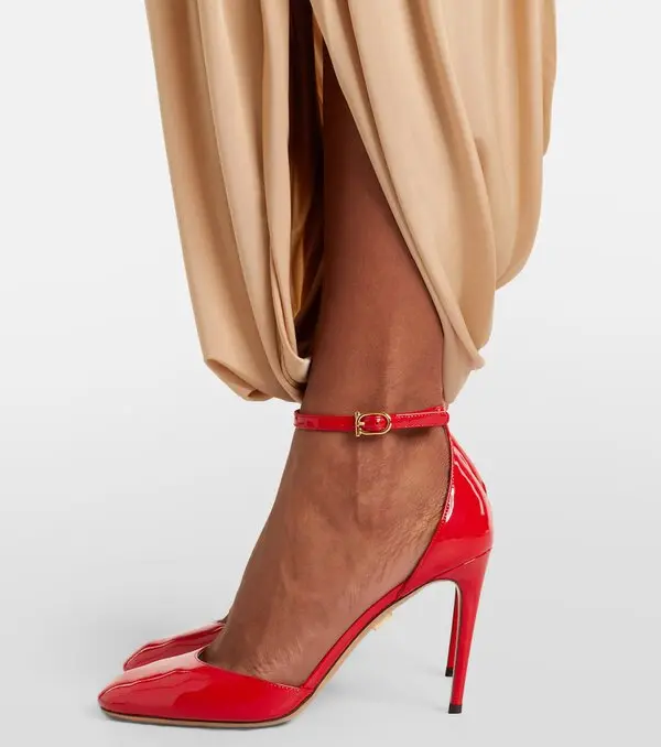 FERRAGAMO Patent Leather Ankle Strap Pumps - Red
