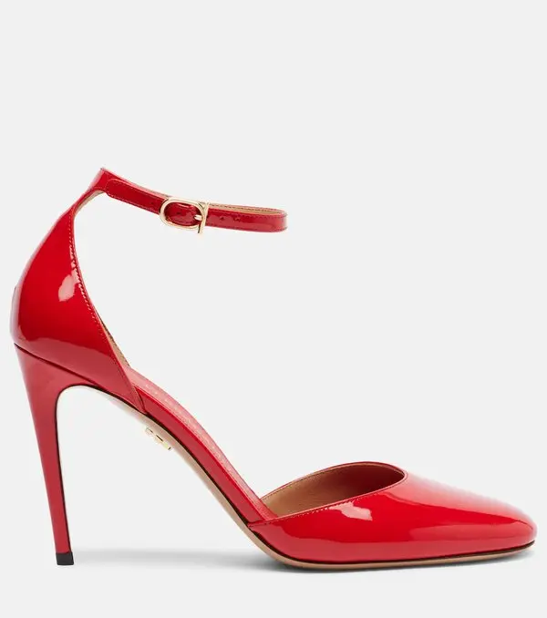 FERRAGAMO Patent Leather Ankle Strap Pumps - Red