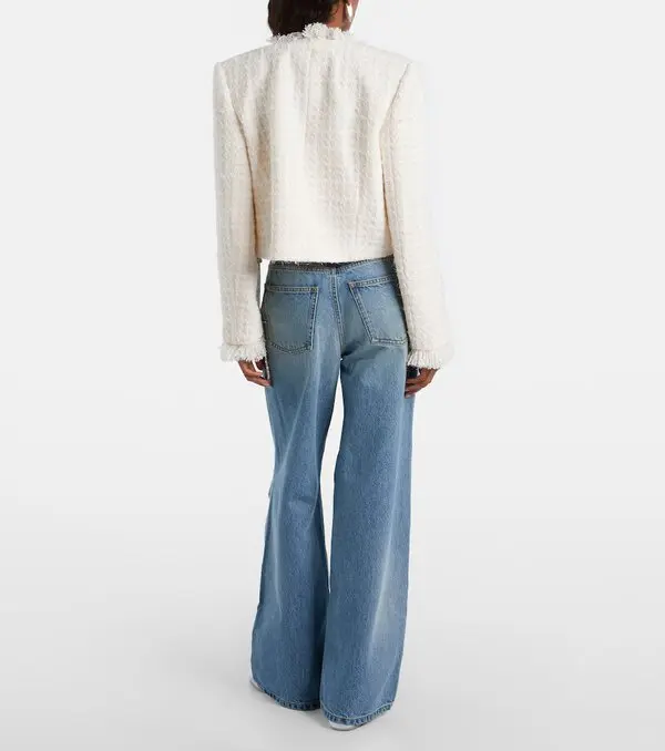 AREA Distressed Embellished Wide-leg Jeans - Blue