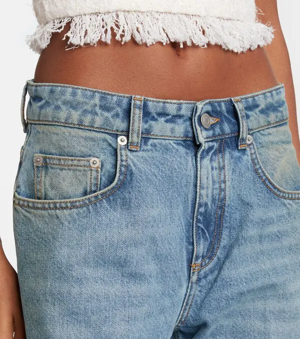 AREA Distressed Embellished Wide-leg Jeans - Blue