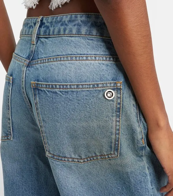 AREA Distressed Embellished Wide-leg Jeans - Blue