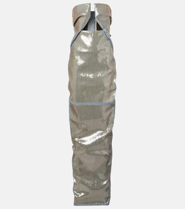 Rick Owens Prong Sequined Denim Gown - Silver