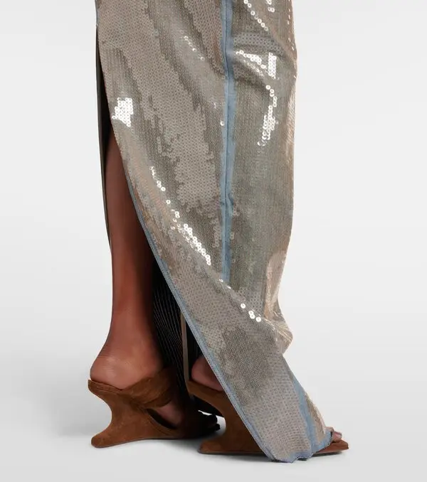 Rick Owens Prong Sequined Denim Gown - Silver