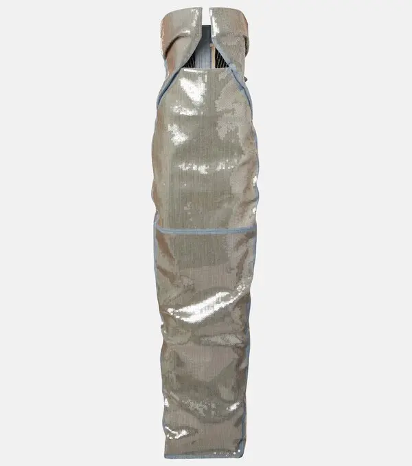 Rick Owens Prong Sequined Denim Gown - Silver