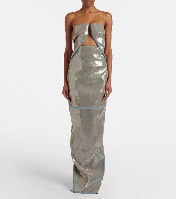 Rick Owens Prong Sequined Denim Gown - Silver