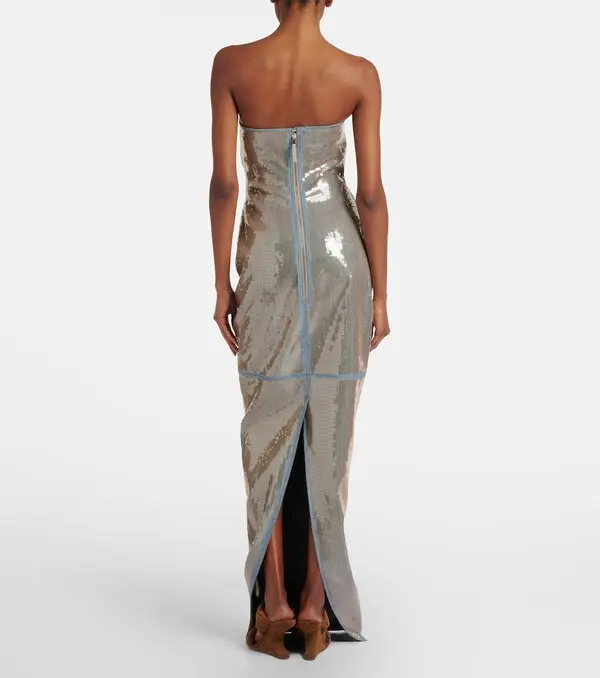 Rick Owens Prong Sequined Denim Gown - Silver