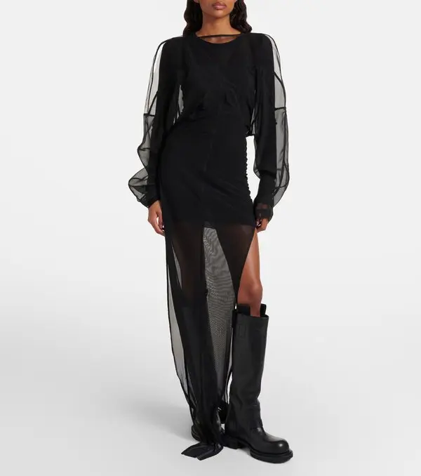 Rick Owens Collage Tulle And Chiffon Gown - Black
