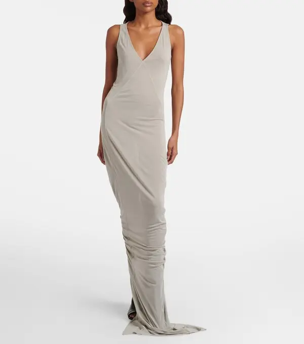 Rick Owens Gathered Jersey Maxi Dress - Grey