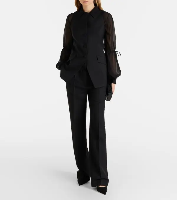 Nina Ricci Sheer Silk Blouse With Buttoned Front And Classic Collar