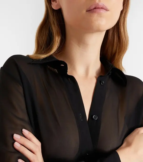 Nina Ricci Sheer Silk Blouse With Buttoned Front And Classic Collar