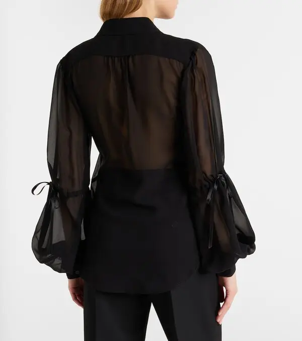 Nina Ricci Sheer Silk Blouse With Buttoned Front And Classic Collar
