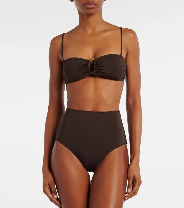 NILI LOTAN Gathered Bikini Top - Brown