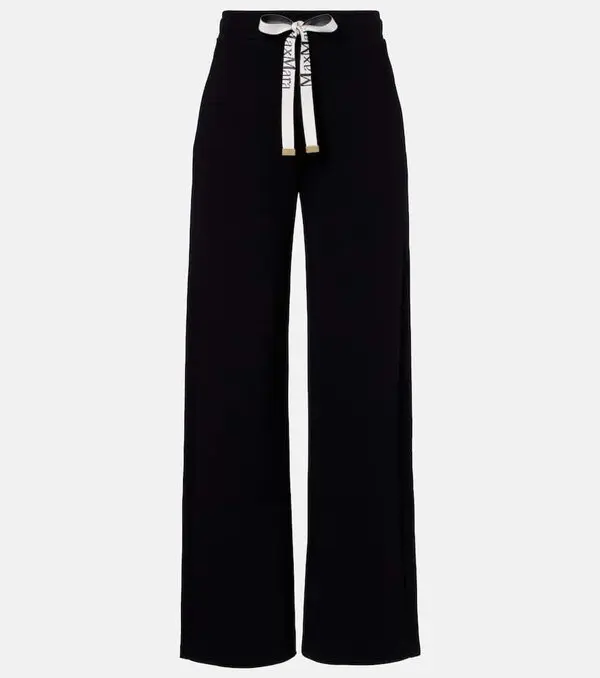 Max Mara Cotton-blend Wide-leg Pants - Black
